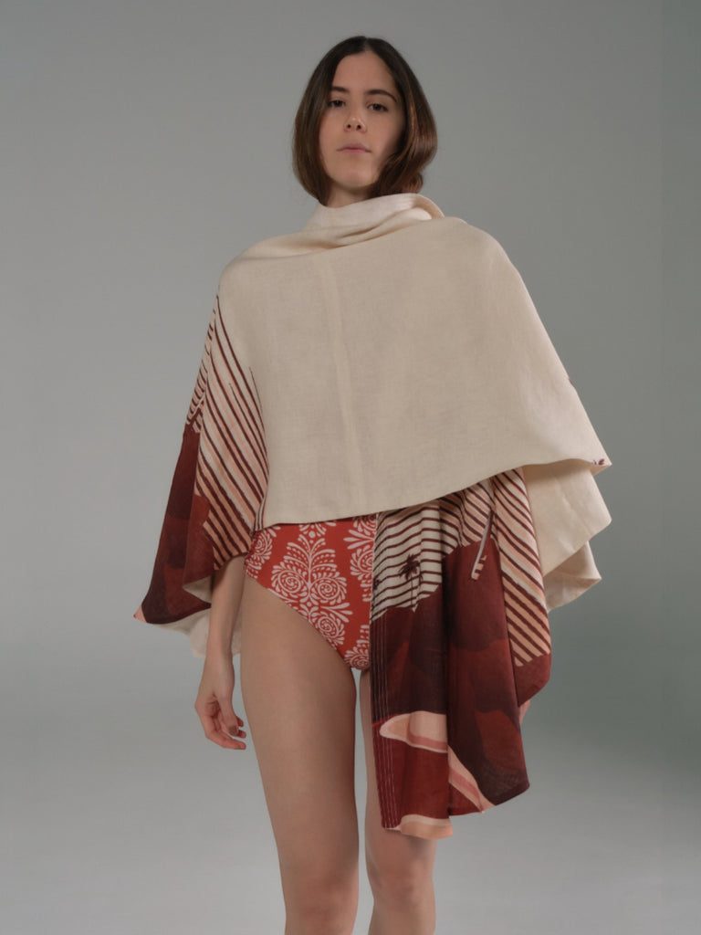 Cavalo Linen Poncho | Red Tropical Landscape | Fashionkind