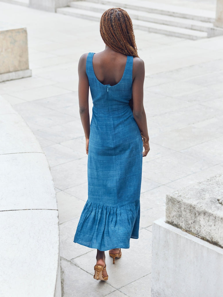 Meg Midi Dress | Maati Indigo Silk | Fashionkind
