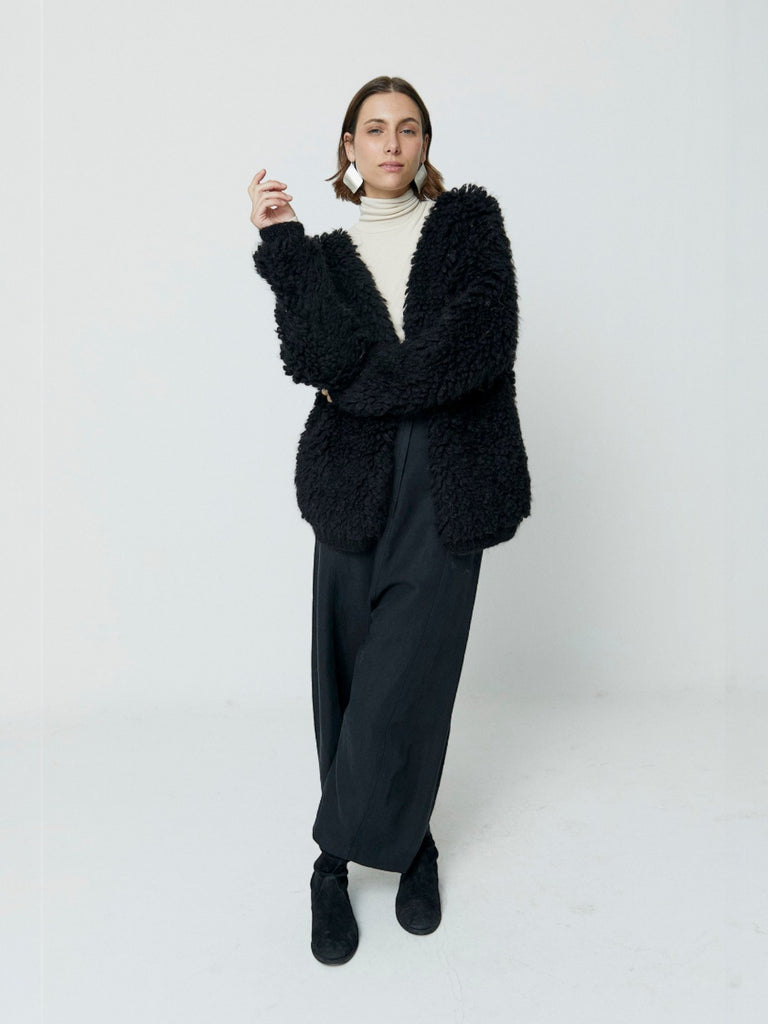 Shag Bomber Jacket | Black | Fashionkind